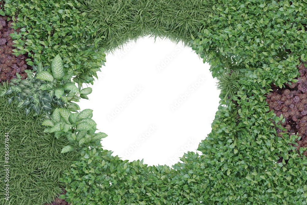 Various bush tree are arranged in a circular shape from above use for ...