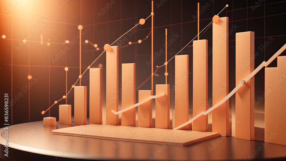 A vector style graph concept in 3d, light colours, light orange colour ...