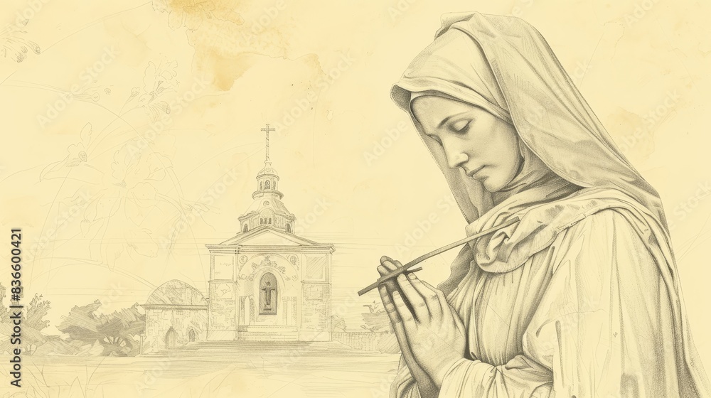 Biblical Illustration of Saint Margaret Mary Alacoque in deep prayer ...