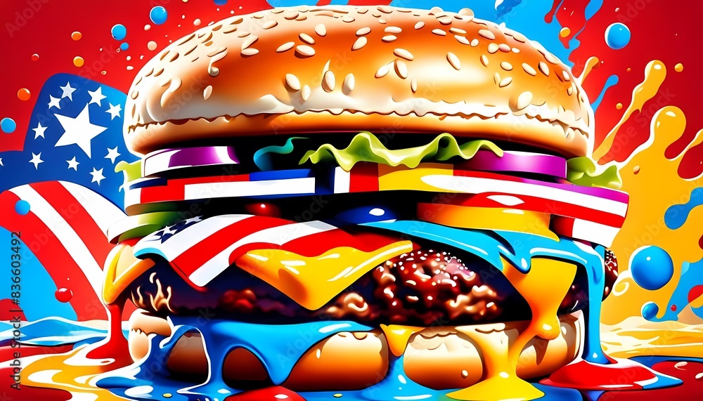classic american cheeseburger with patriotic flag Celebrating ...