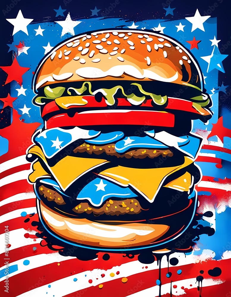 classic american cheeseburger with patriotic flag Celebrating ...