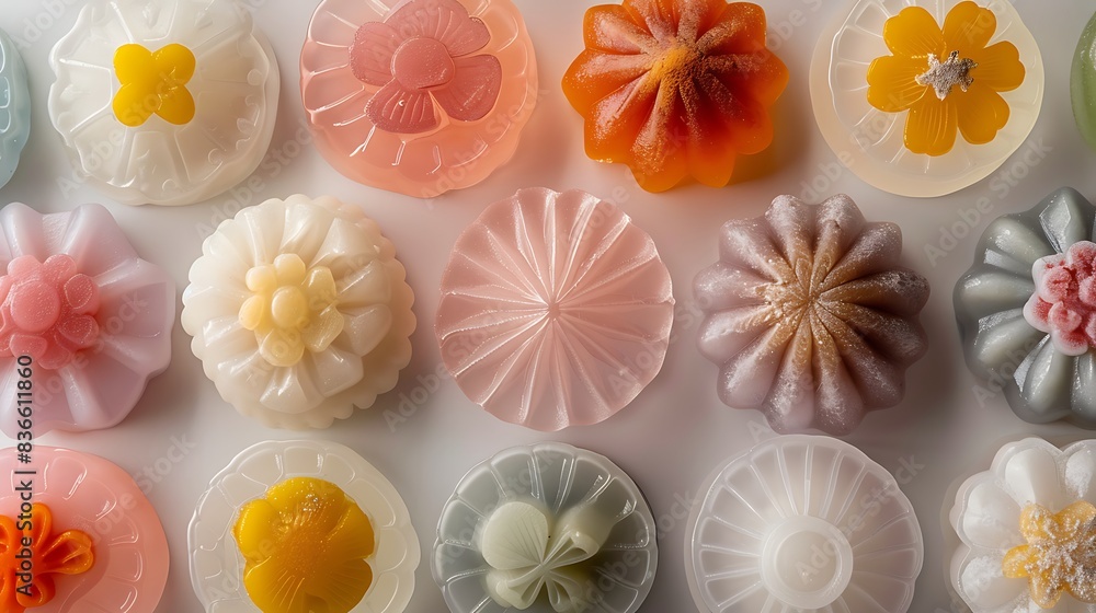 A top view of hanabira mochi, with its delicate and artistic design ...