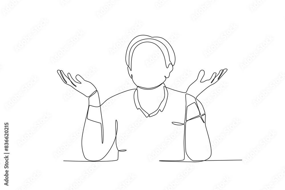 Single continuous line drawing of A man with a confused pose. Stressed ...