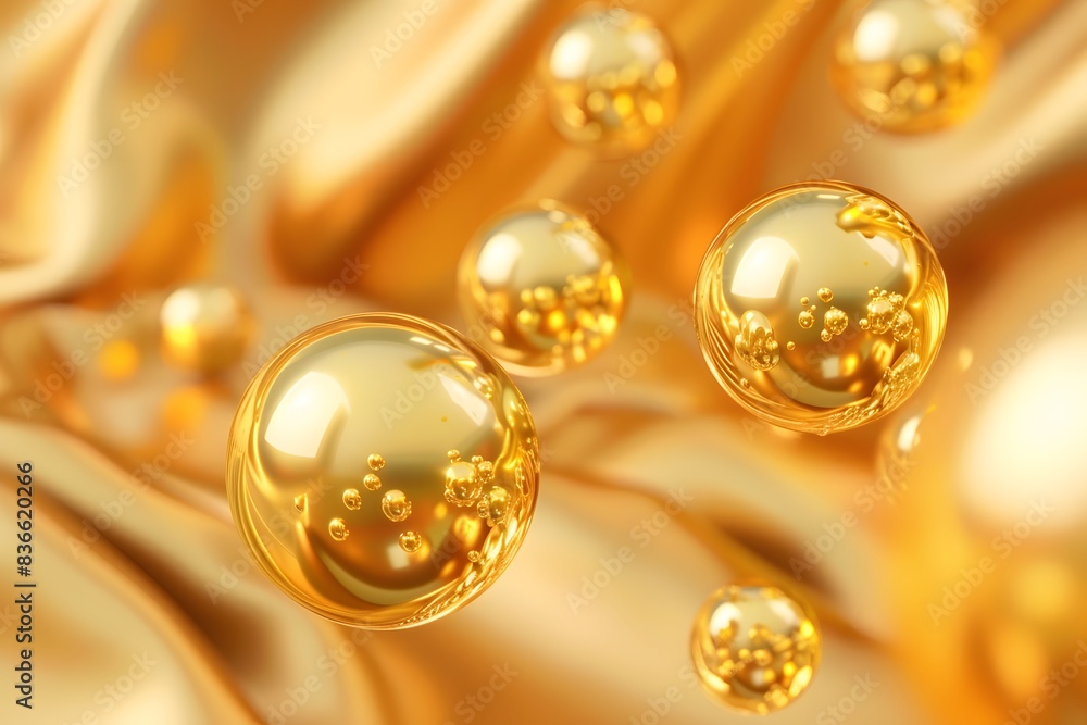 gold background with gold spheres floating in the air, abstract art ...