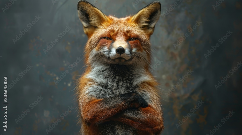 A red fox stands with its arms crossed, looking smug and confident. The ...