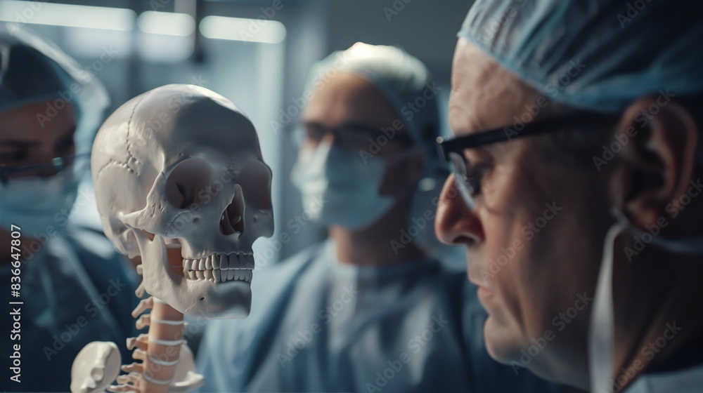 surgical team listens as the surgeon explains how 3D-printed models ...