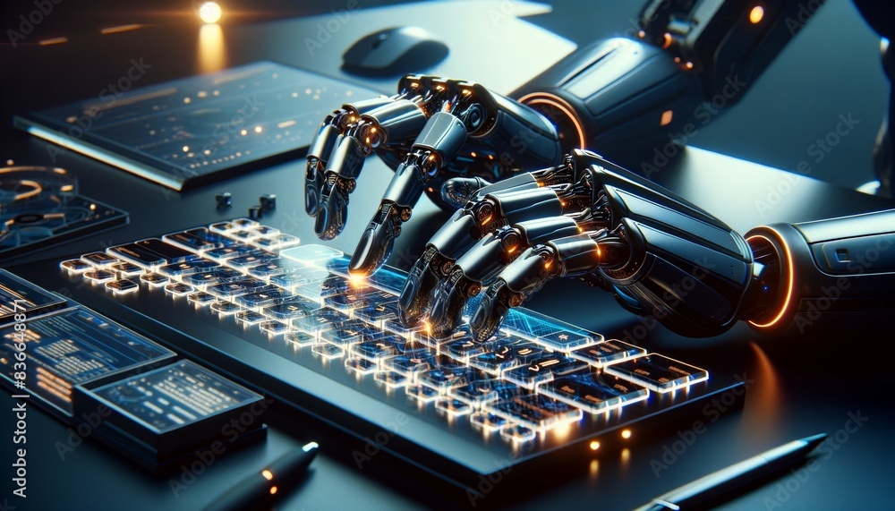 AI using keyboard, future, futuristic illustration of robot typing on ...