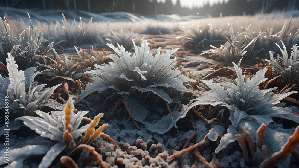 frost material, frost cover, frosty soil, frosty landscape, freezing ...