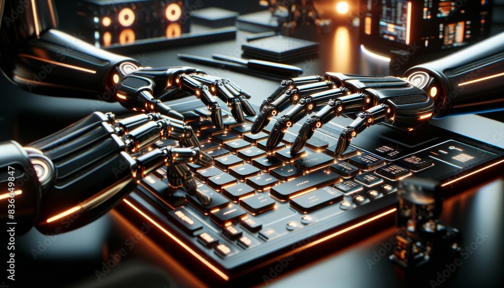 AI using keyboard, future, futuristic illustration of robot typing on ...