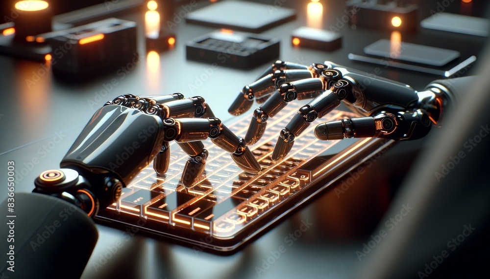 AI using keyboard, future, futuristic illustration of robot typing on ...