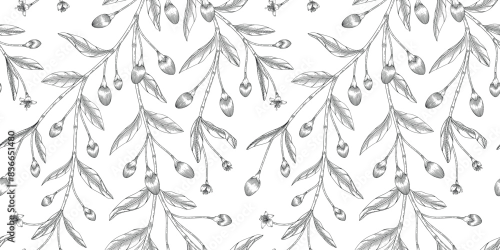 Poster goji berry pattern black and white illustration – Wall Art ...