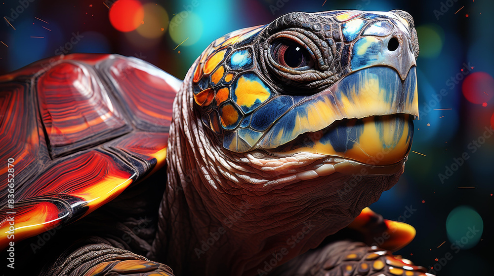 Vibrant abstract turtle shell illustration with bold lines, flat ...