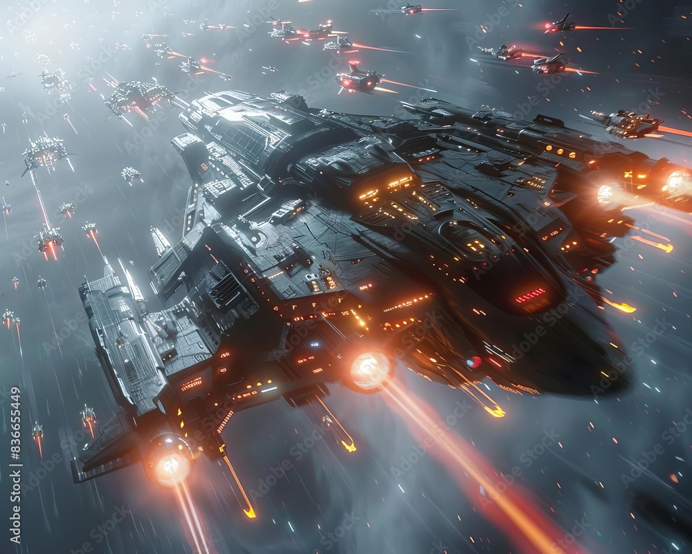 Illustrate a captivating wide-angle perspective of a futuristic space ...