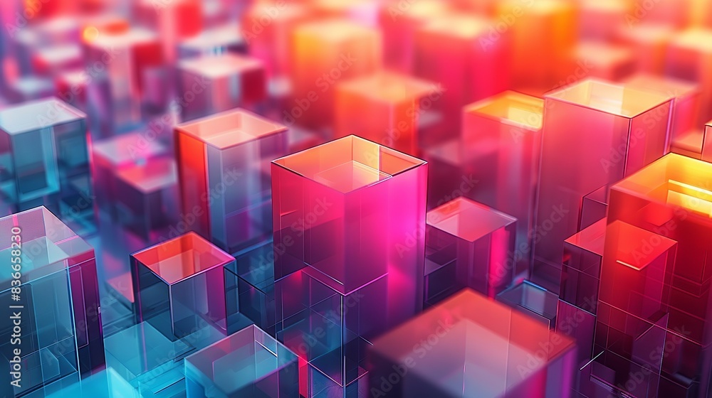 A grid of isometric shapes, each with a unique gradient fill, creating ...