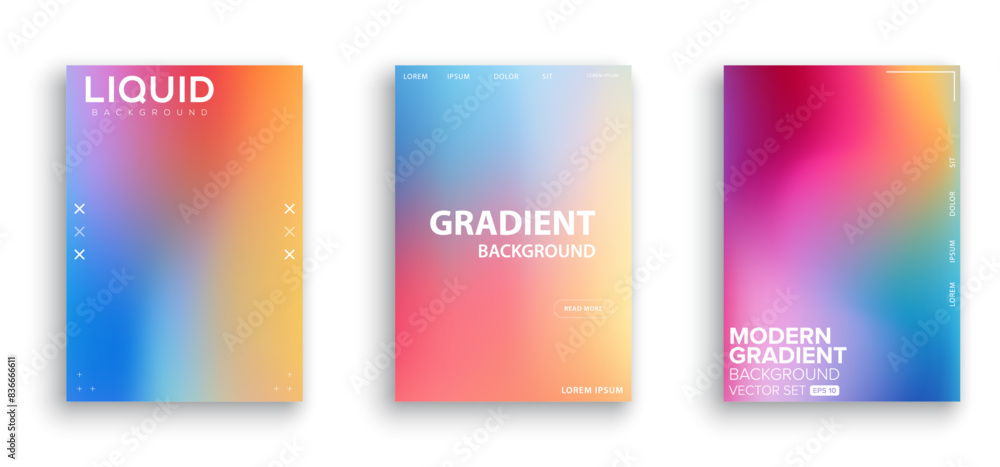 Set of vector gradient backgrounds with grainy texture. For covers, wallpapers, branding ...
