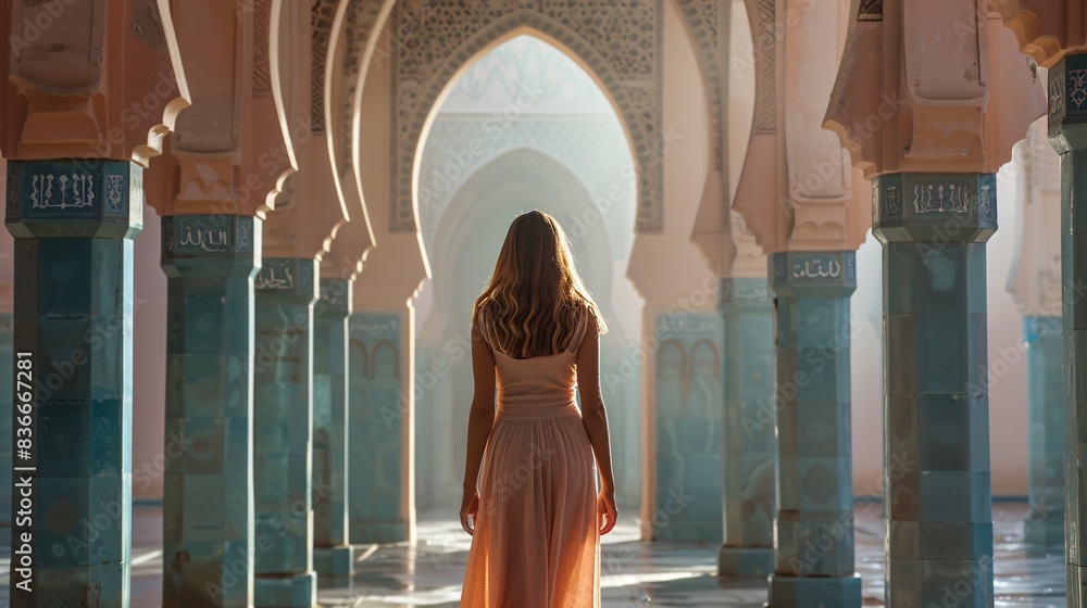 A beautiful woman walks through the arches of Casablanca's Tarbalance ...