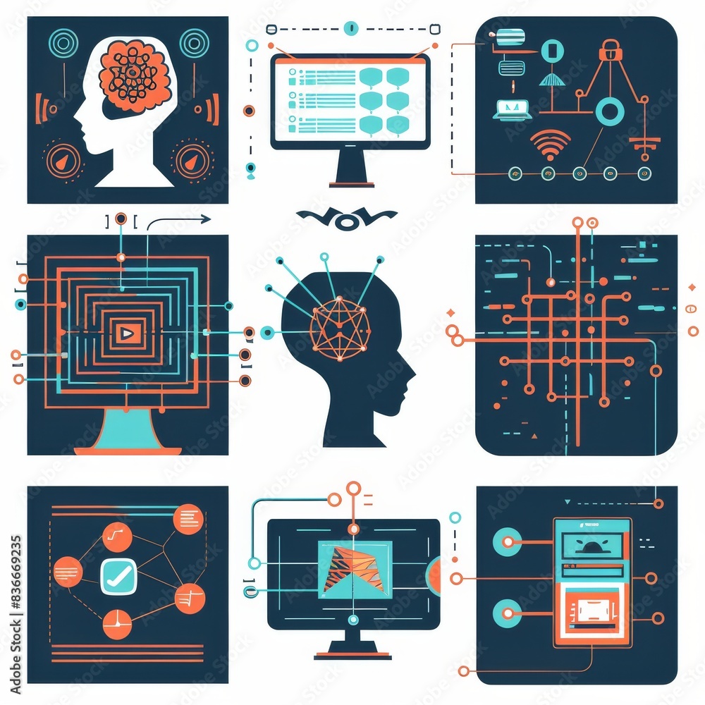 Icons and graphics related to artificial intelligence and machine ...