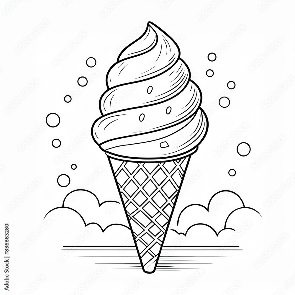 Simple Ice Cream Cone Line Art for Kids' Coloring Book Stock ...