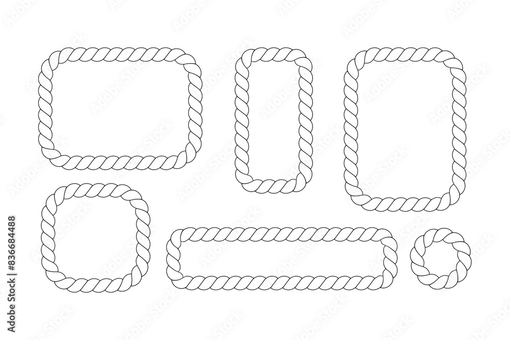 Braided rope frames. Collection of borders in the shape of square ...