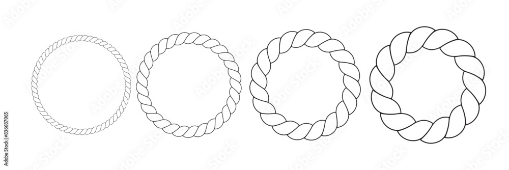Round rope curve symbol set. Different thickness circular ropes set for ...
