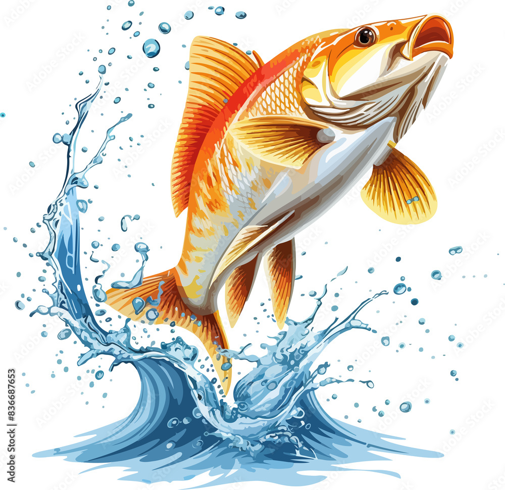Fish jumping in water clipart design illustration Stock Illustration ...
