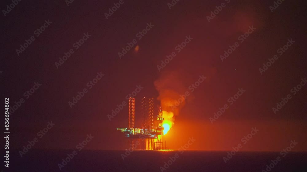 Doha, Qatar - Jan 14 2024, 4k, Panoramic view of the oil rig, which ...