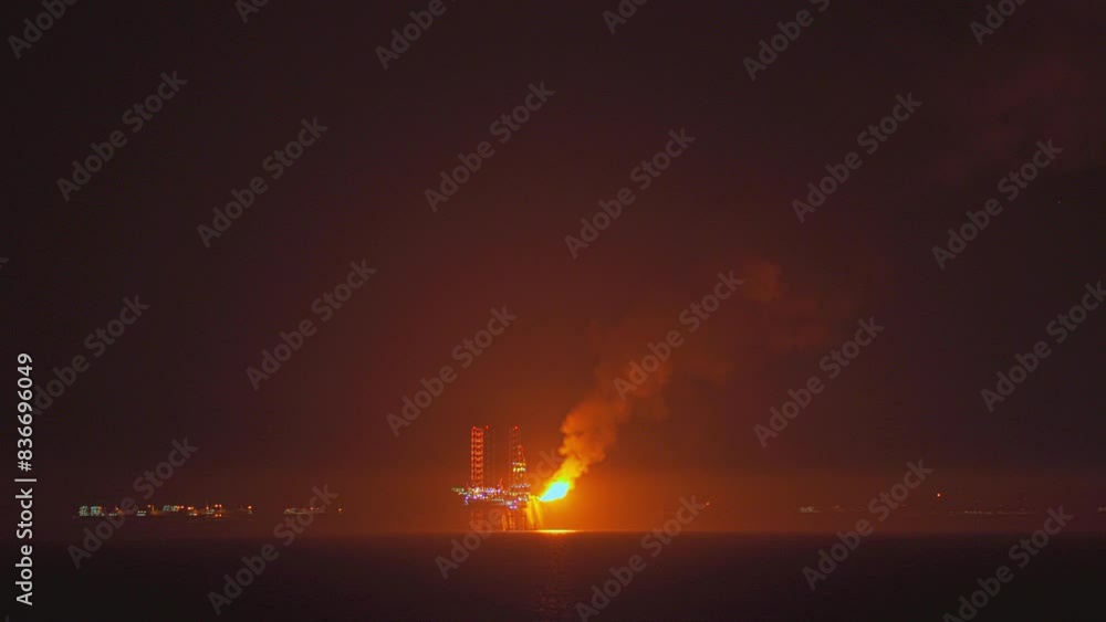 Doha, Qatar - Jan 14 2024, 4k, Panoramic view of the oil rig, which ...
