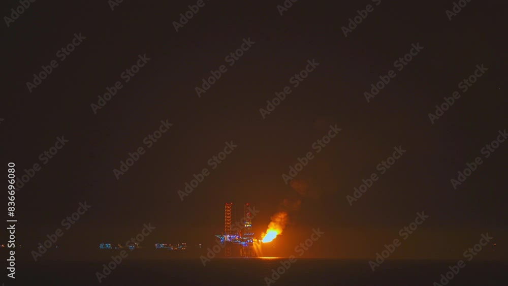 Doha, Qatar - Jan 14 2024, 4k, Panoramic view of the oil rig, which ...