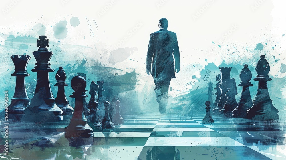 Leadership depicted as a chess game, with the CEO strategically moving ...