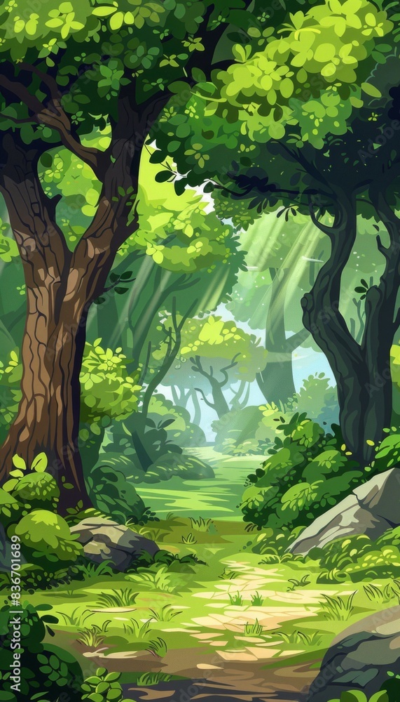 Forest game background for 2D application, 1024x512 pixels Vector ...