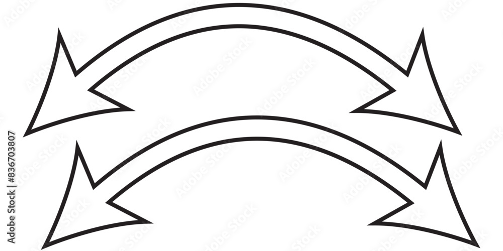 Dual sided arrow vector, icon, silhouette design. Semicircular curved ...