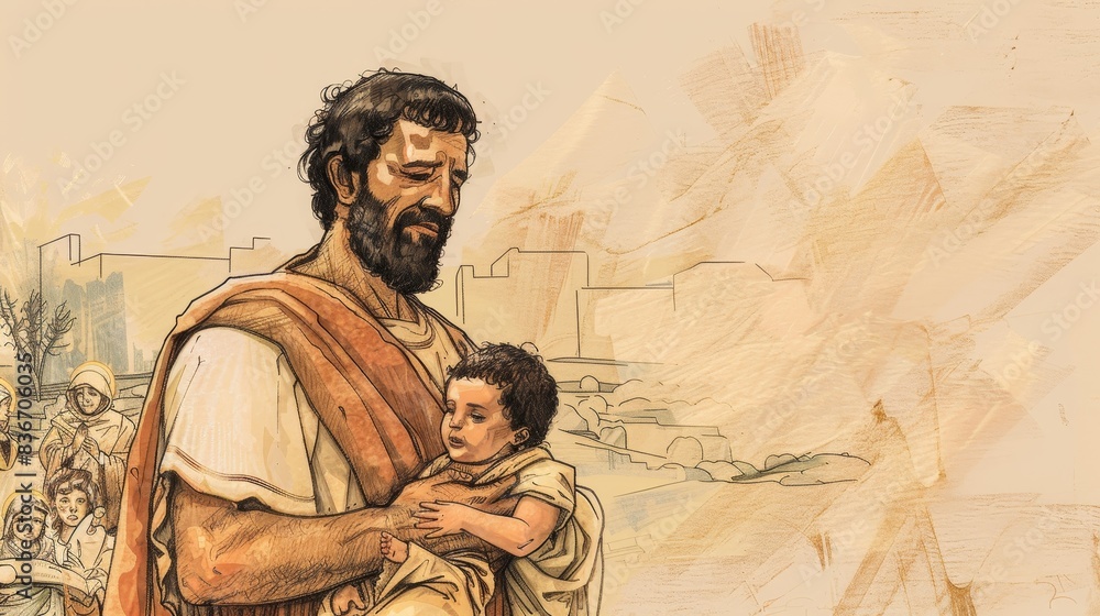 Saint Zachary Holding Newborn Son John the Baptist, Joy and Devotion in ...