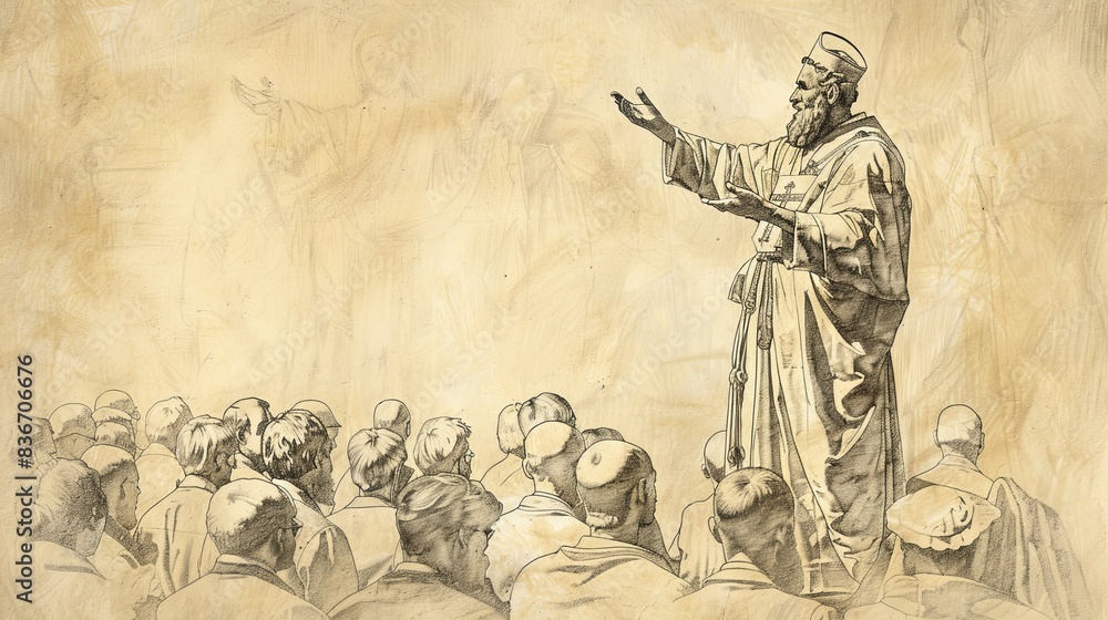 Biblical Illustration of Saint Adolphus of Osnabruck preaching to a ...