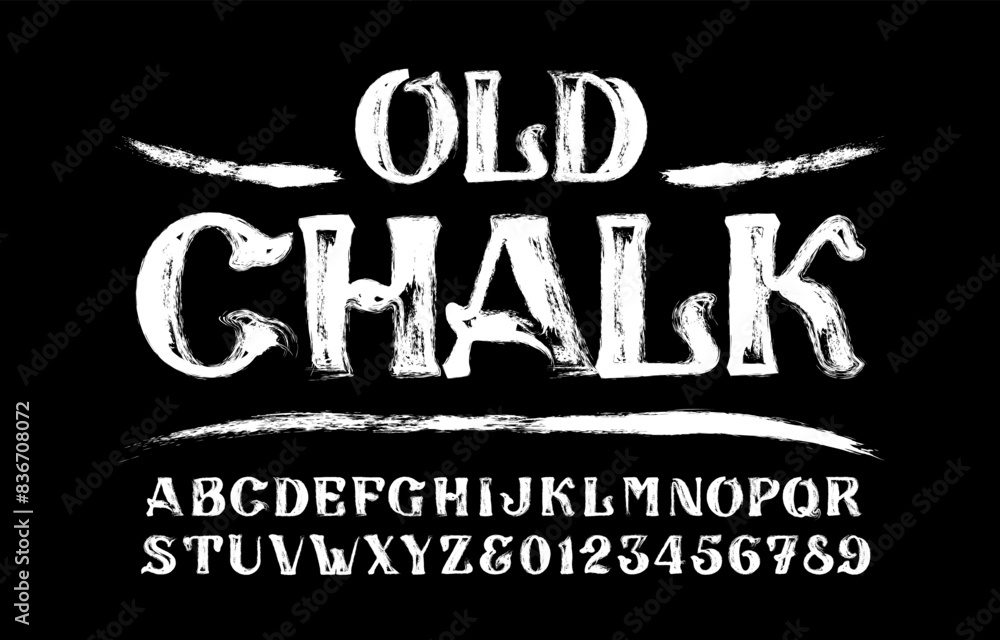 Old Chalk alphabet font. Ancient hand drawn letters and numbers. Stock ...