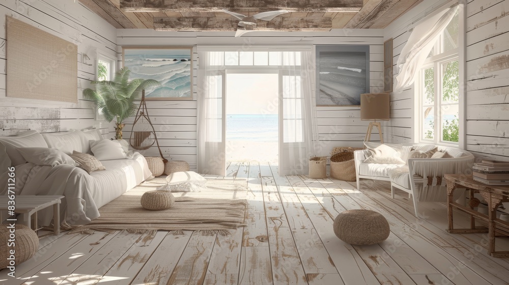 beach house summer promotion background with shiplap walls and ...