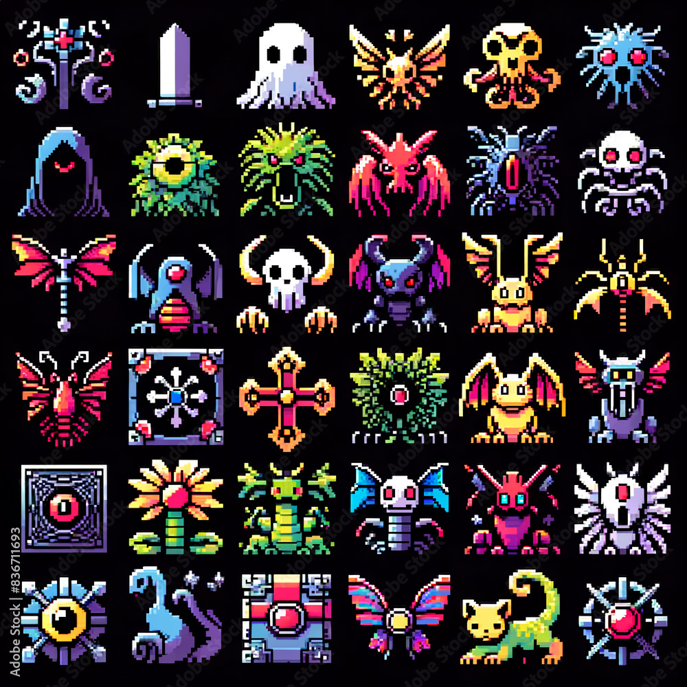 RPG mimics pixel art icons spritesheet with unique designs Stock ...