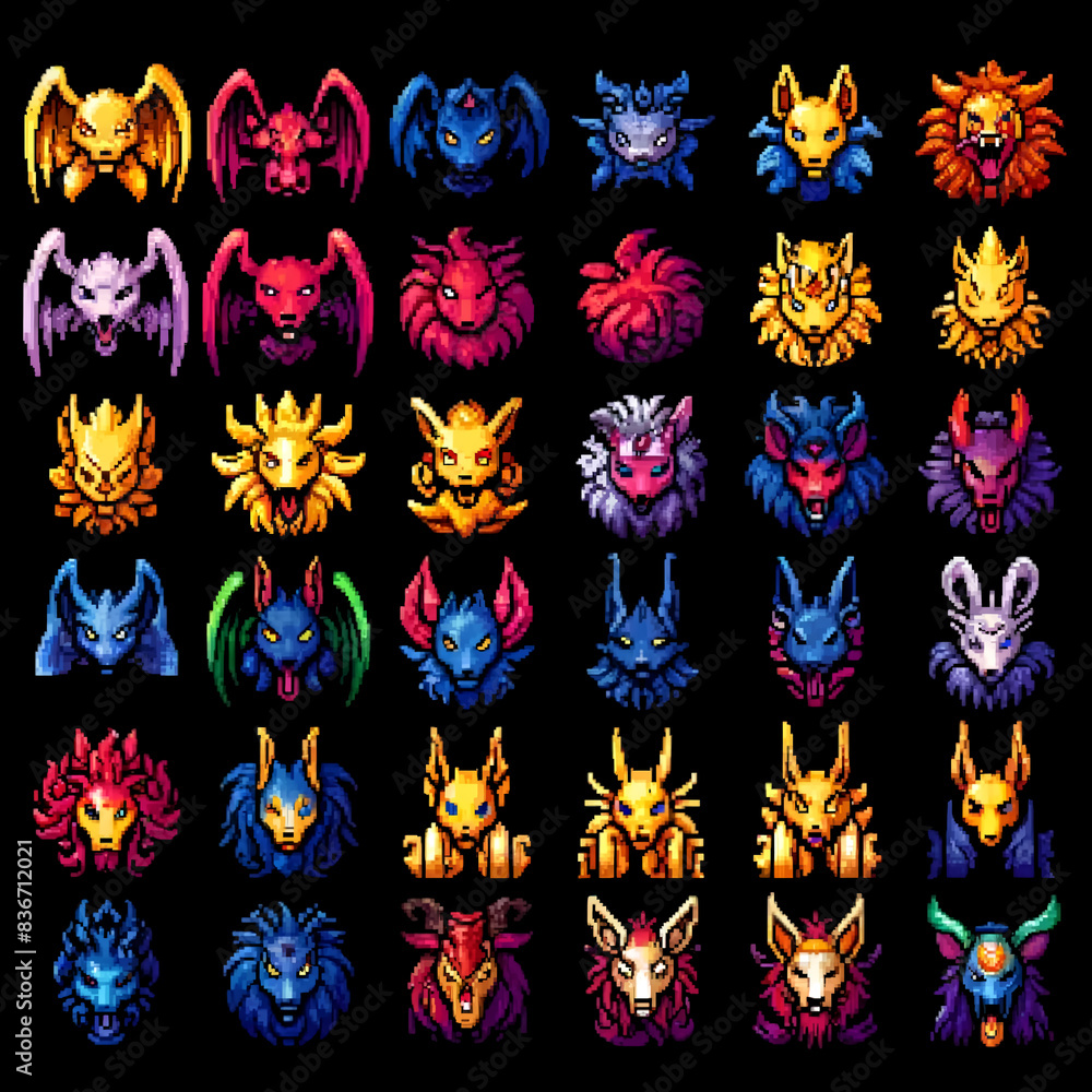 RPG cerberus pixel art icons spritesheet with unique designs Stock ...