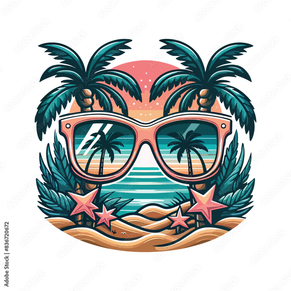 Sunglass Clipart with Palm Trees For Summer, Plam trees Vector ...
