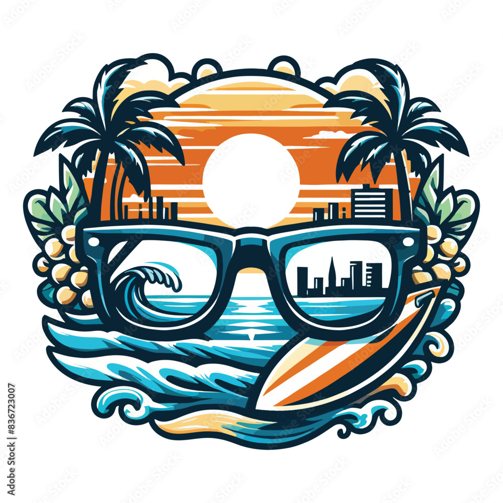 Sunglass Clipart with Surfing Board For Summer, Surfing Board Vector ...