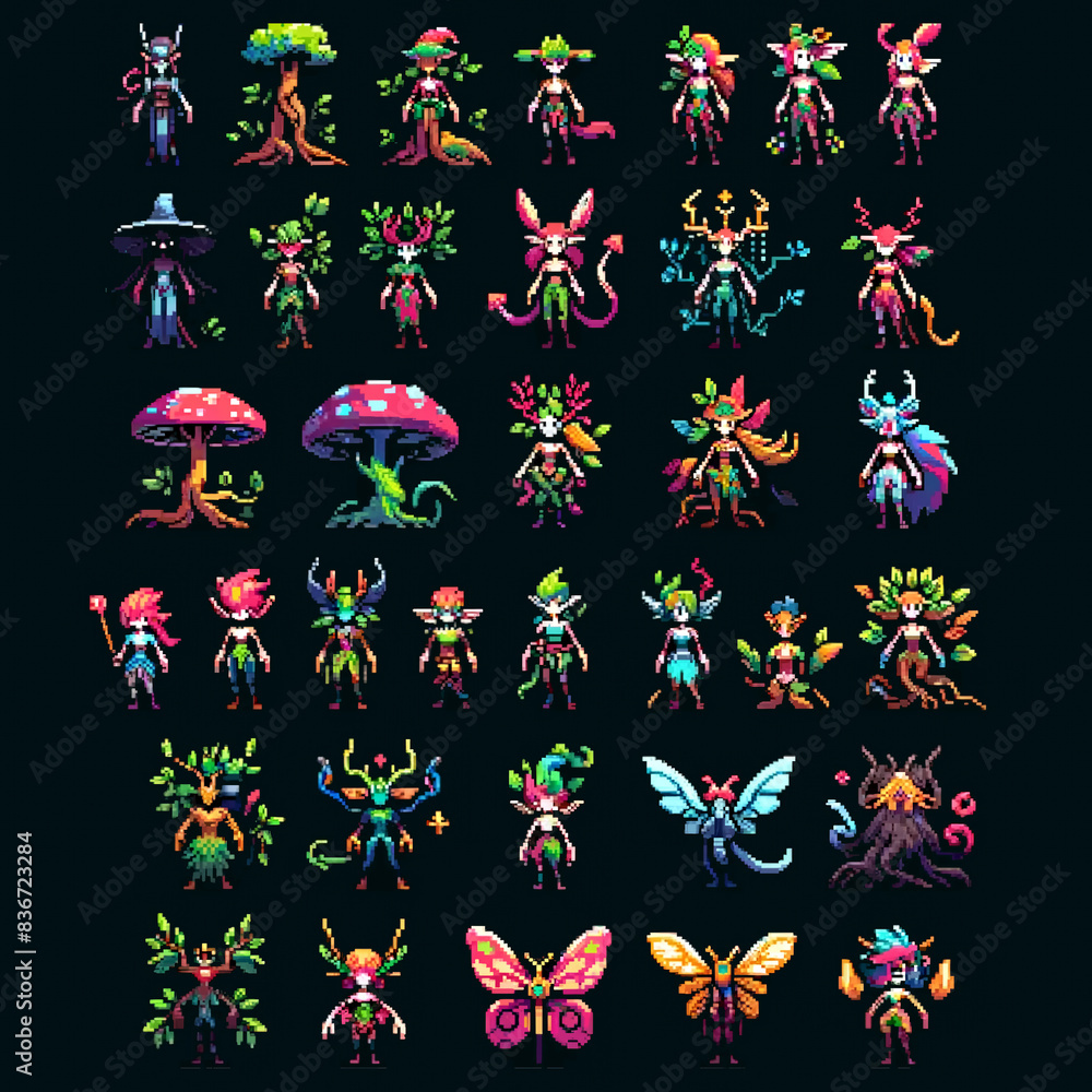 Diverse RPG Dryads Icons in Pixel Art Style Stock Illustration | Adobe ...