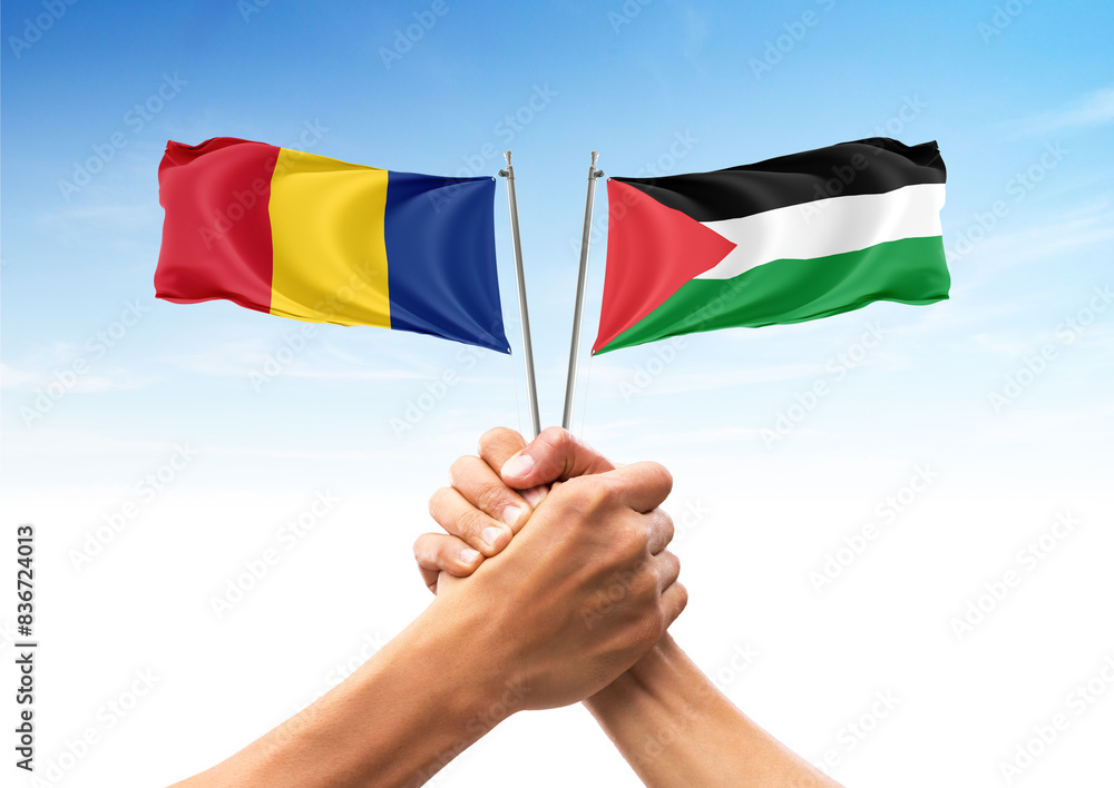 Flag of Romania and Palestine, allies and friendly countries, unity ...