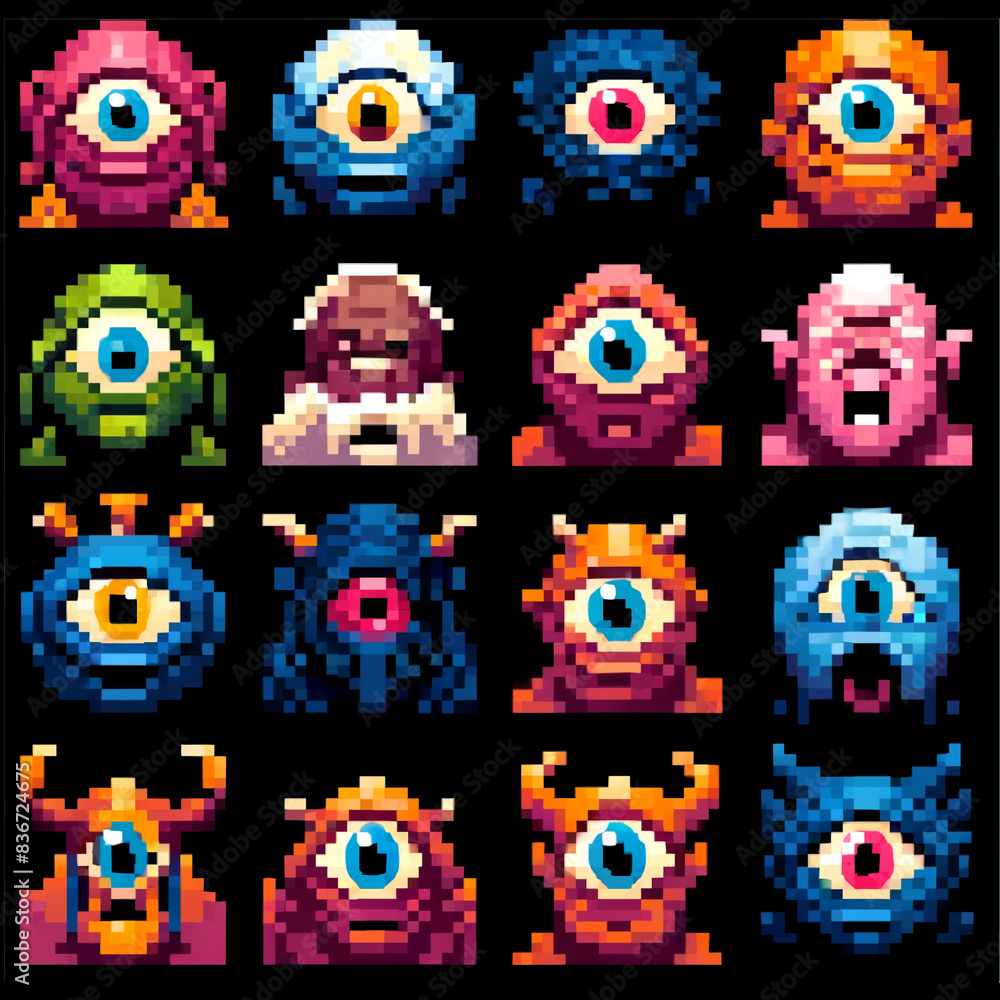 RPG cyclops pixel art icons in a spritesheet Stock Illustration | Adobe ...