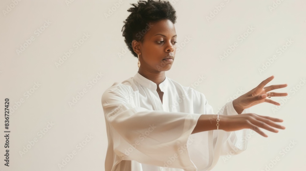 The picture of the interpreter is using the hand signal with the white ...