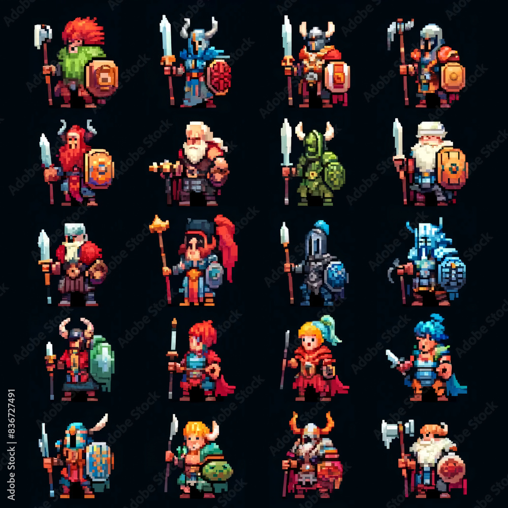 RPG Barbarian Icons Pixel Art Spritesheet Stock Illustration | Adobe Stock