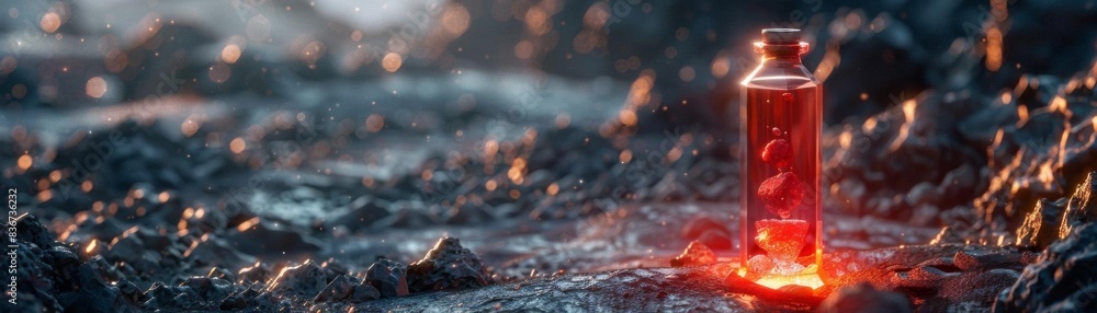 Red crystal vial on rocky ground, fantasy potion concept, Fantasy, Red ...