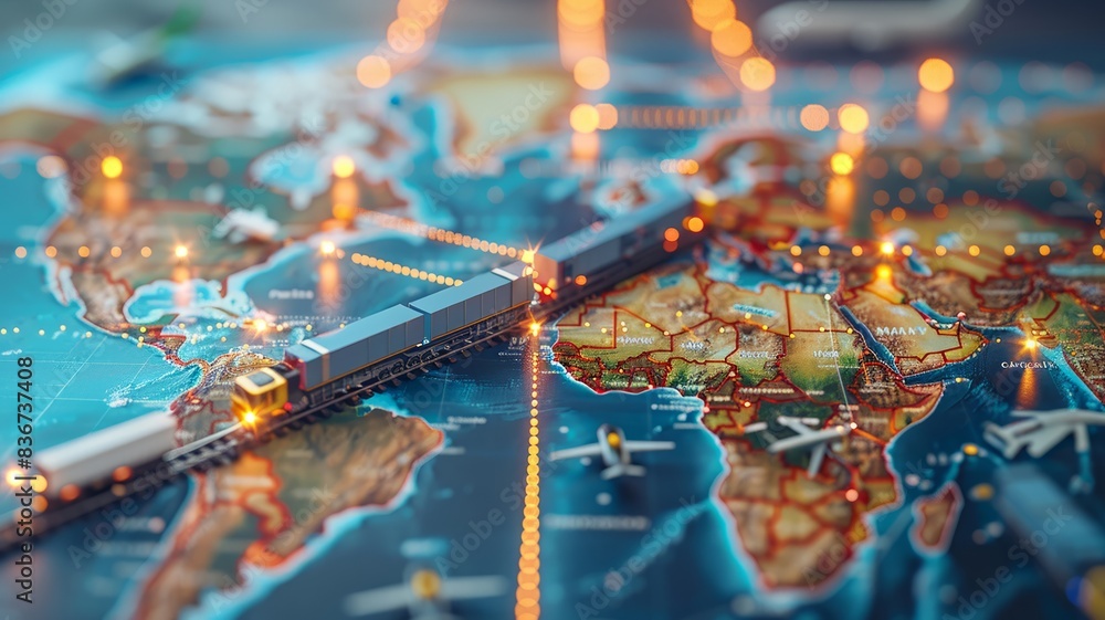 Detailed world map with transportation routes and connections Stock ...