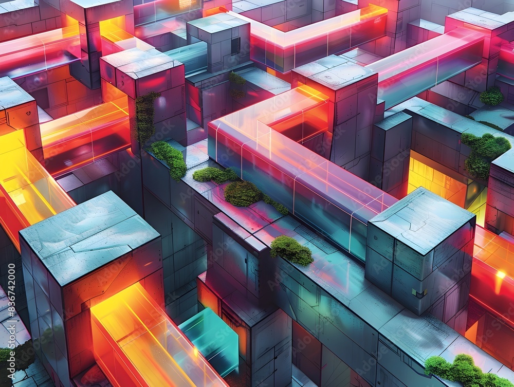 Striking Isometric Grid Architecture with Bold Color Palette and ...