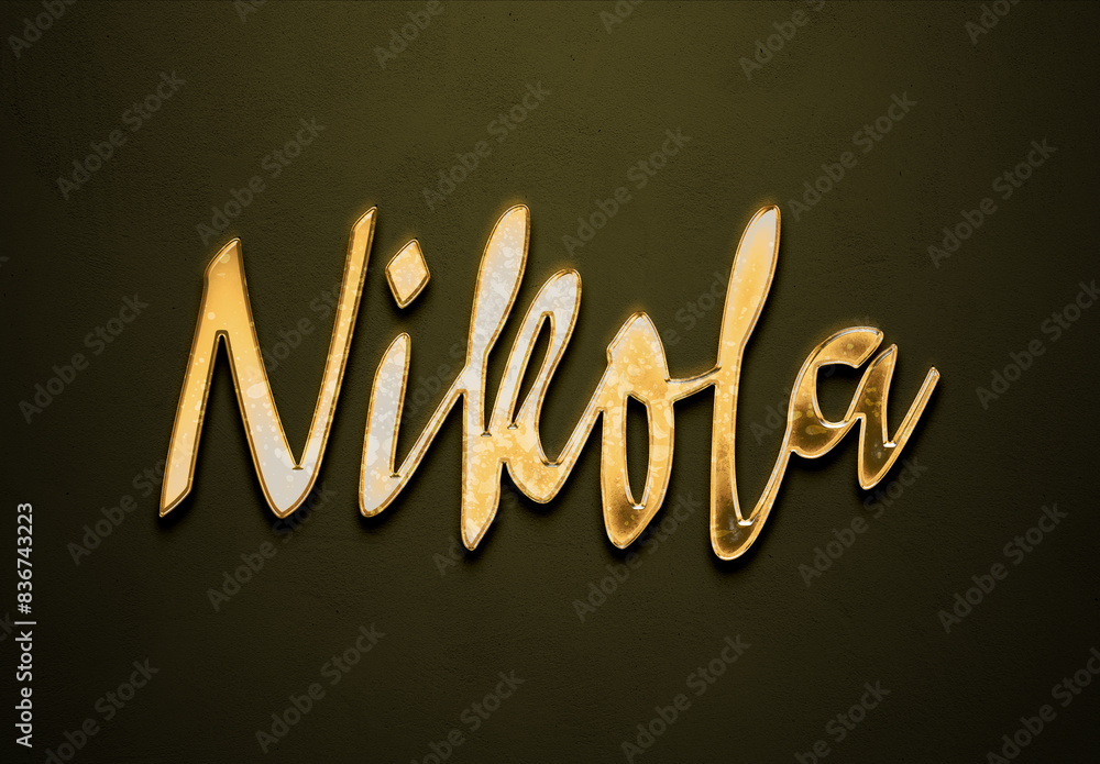 Old gold text effect of name Nikola with 3D glossy style Mockup. Stock ...