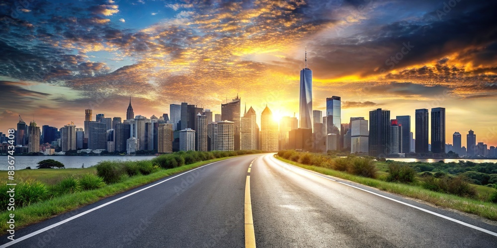 Side view of a road with stunning cityscape in background, city ...