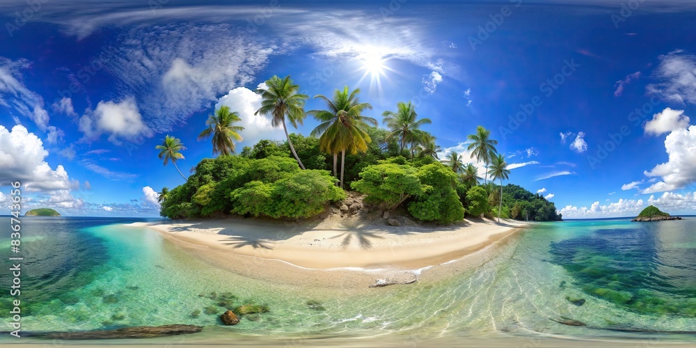 360 degree panoramic view of a tropical island beach for rendering ...